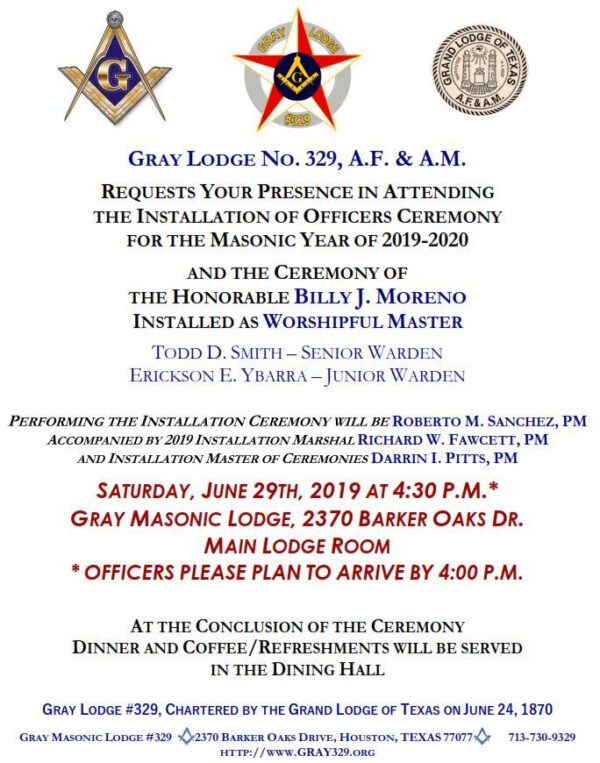 2019-2020 Installation of Officers - Gray Masonic Lodge No. 329
